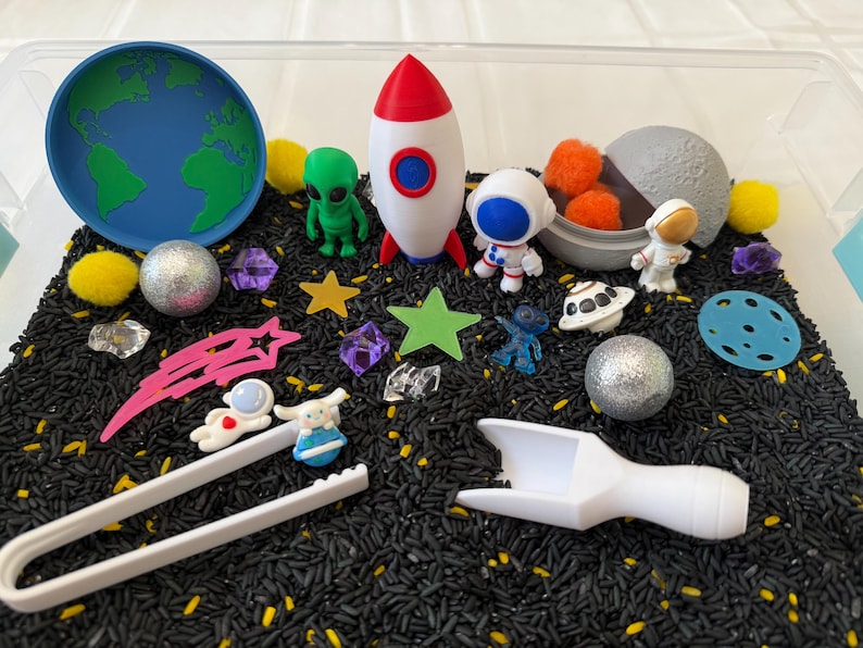 Outer Space Sensory Bin - Montessori Galaxy Play Kit | Planets, Rocket ...