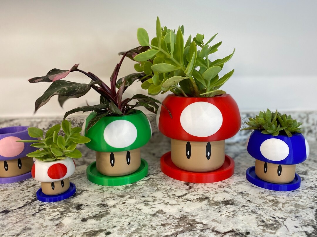 Mario Mushroom Planter and Drip Tray - Unique Plant Pot - Perfect for ...