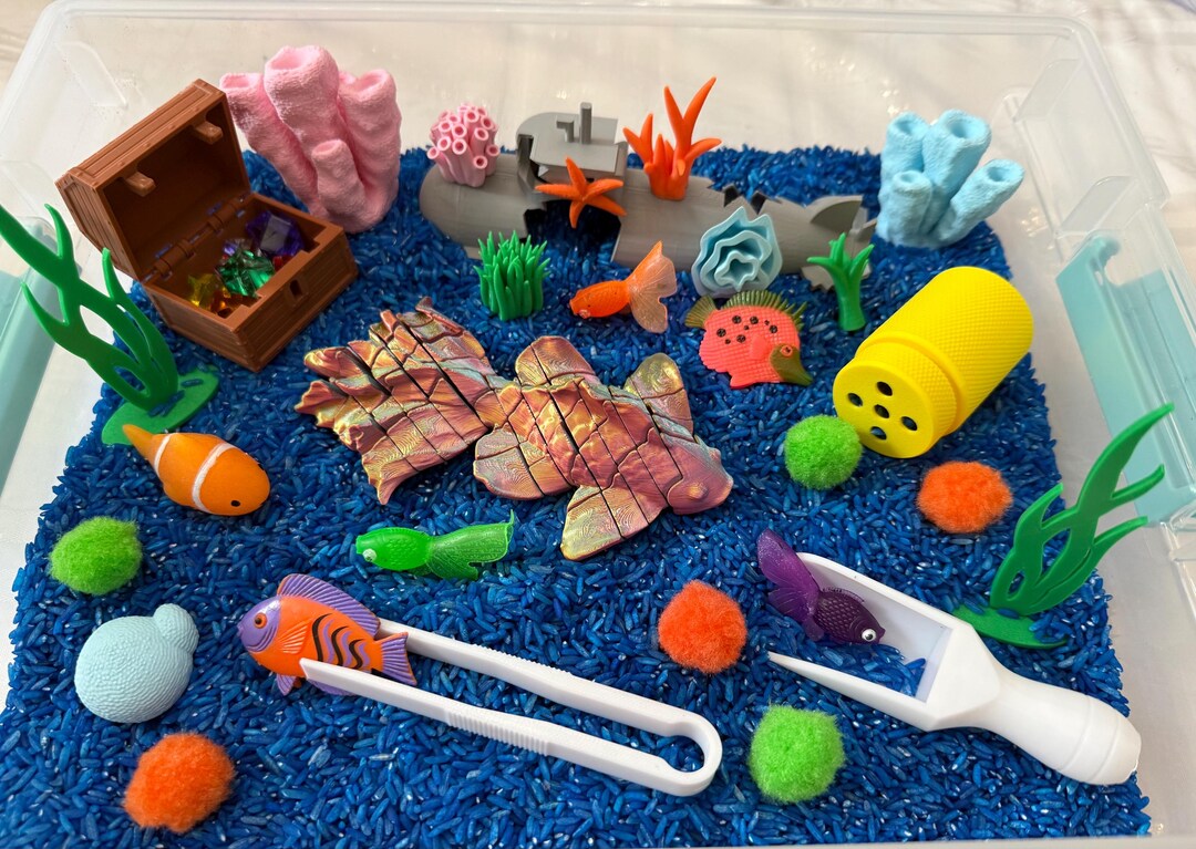 Montessori Rainbow Fish Bowl Sensory Bin Interactive Play Kit for Kids ...