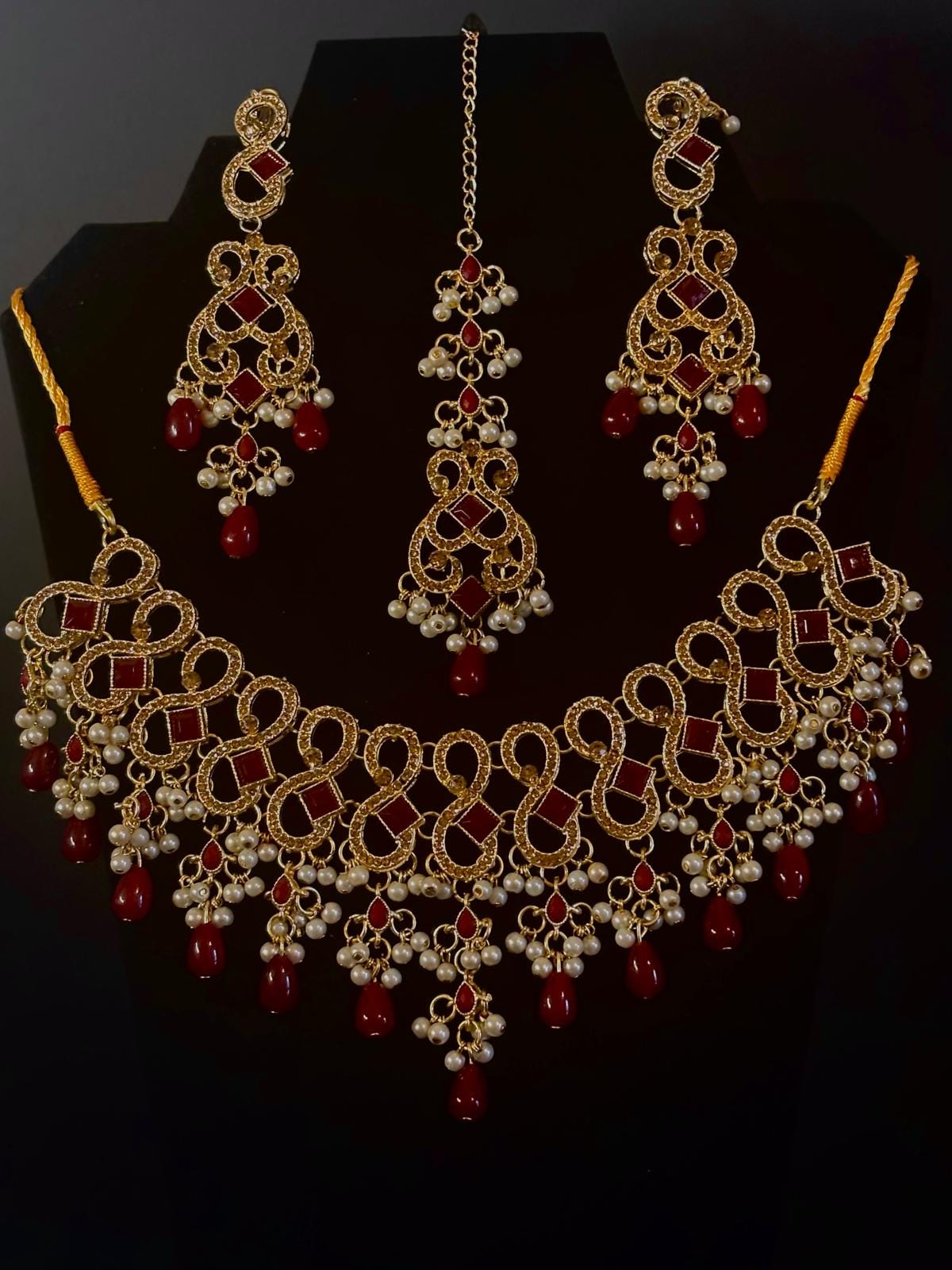 Pakistani Intricate Design With Shimmering Red Stones, Matching ...