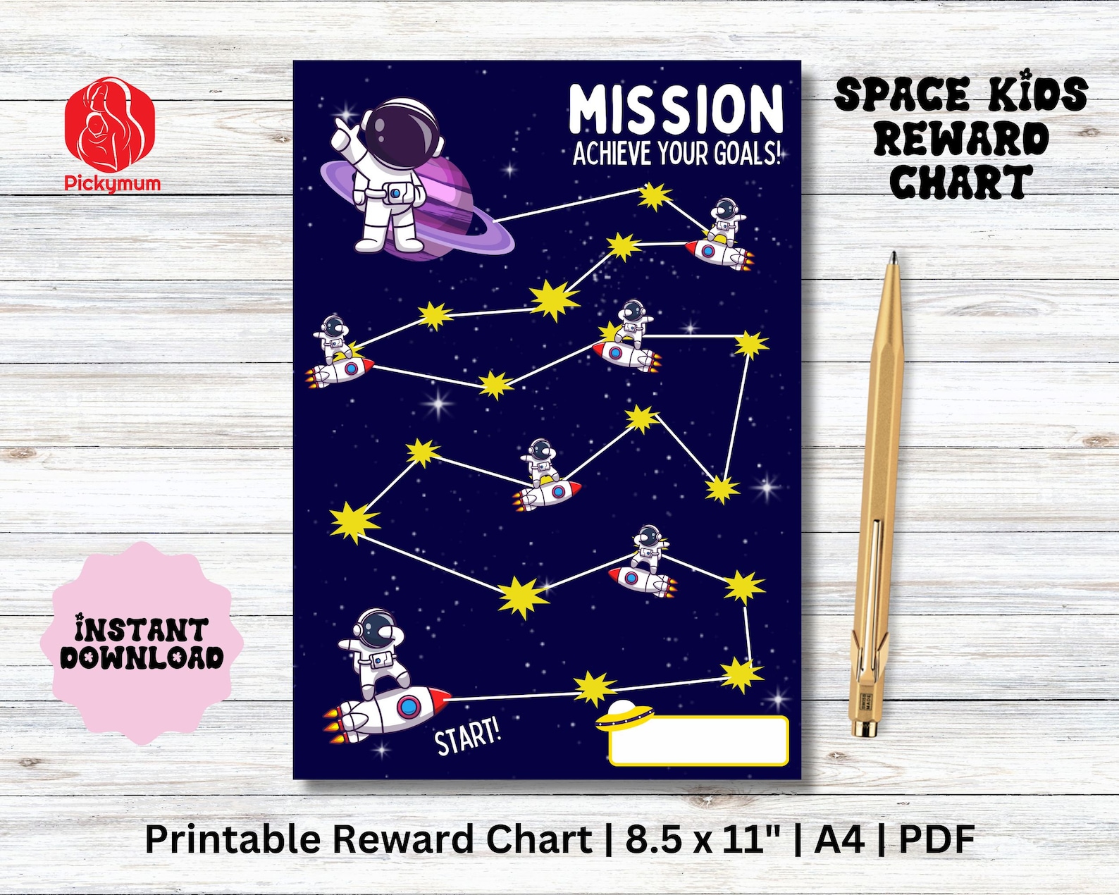 3 Space Kids Reward Charts Printable Kids Reward Chart for Boys ...