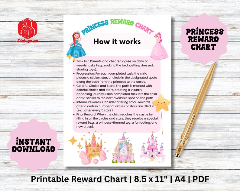 3 Printable Kids Reward Chart Princess Reward Charts for Girls Behavior ...