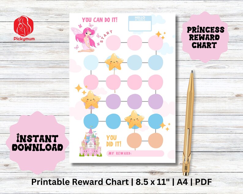 3 Printable Kids Reward Chart Princess Reward Charts for Girls Behavior ...