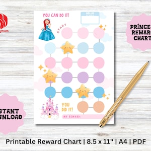 3 Printable Kids Reward Chart Princess Reward Charts for Girls Behavior Chart Potty Training ...