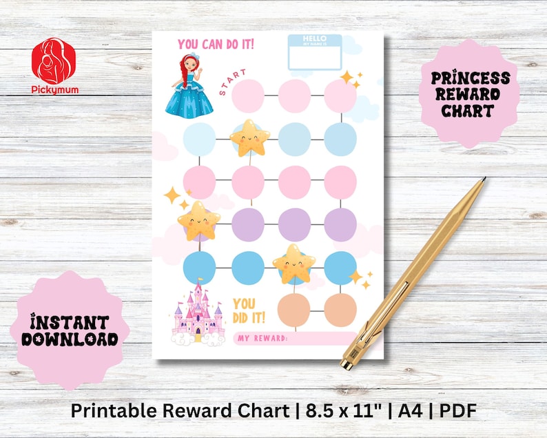 3 Printable Kids Reward Chart Princess Reward Charts for Girls Behavior ...
