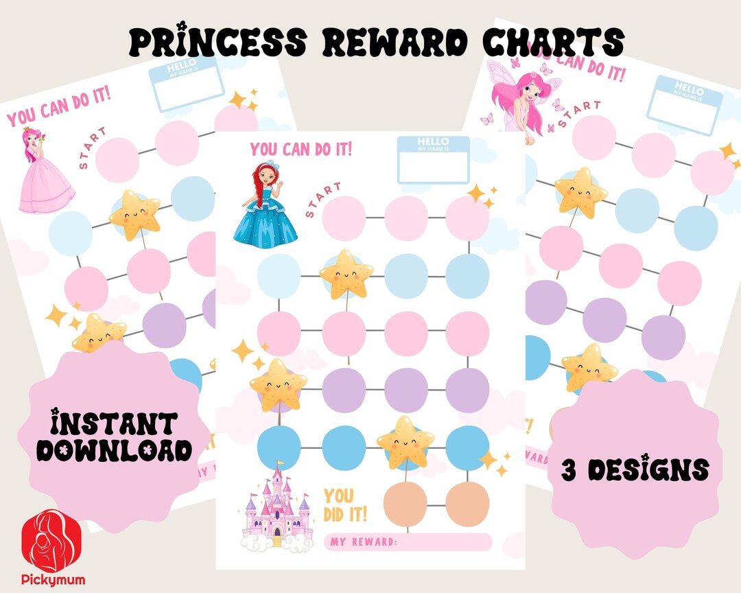 3 Printable Kids Reward Chart Princess Reward Charts for Girls Behavior ...