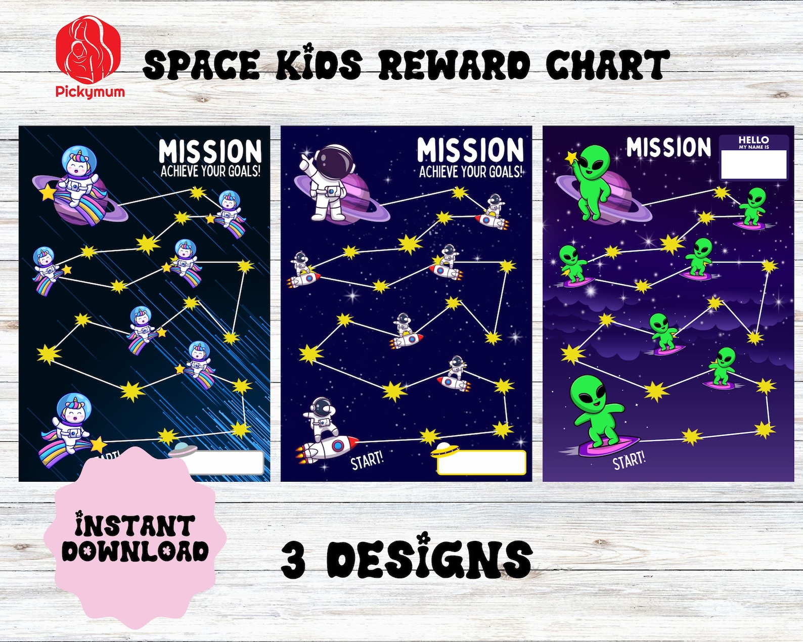 3 Space Kids Reward Charts Printable Kids Reward Chart for Boys ...