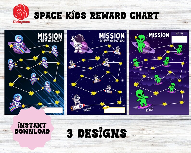 3 Space Kids Reward Charts Printable Kids Reward Chart for Boys ...