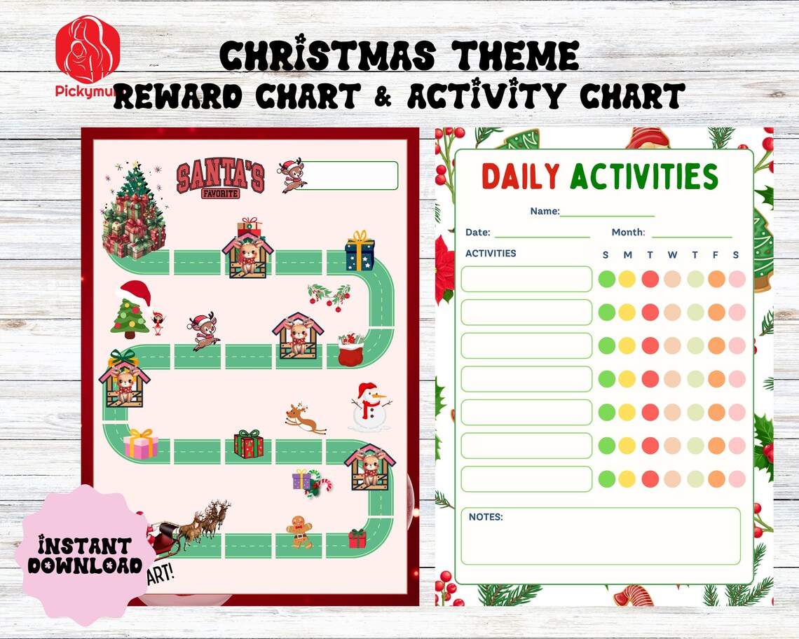 Christmas Kids Reward Charts Printable Kids Daily Activities Chart ...