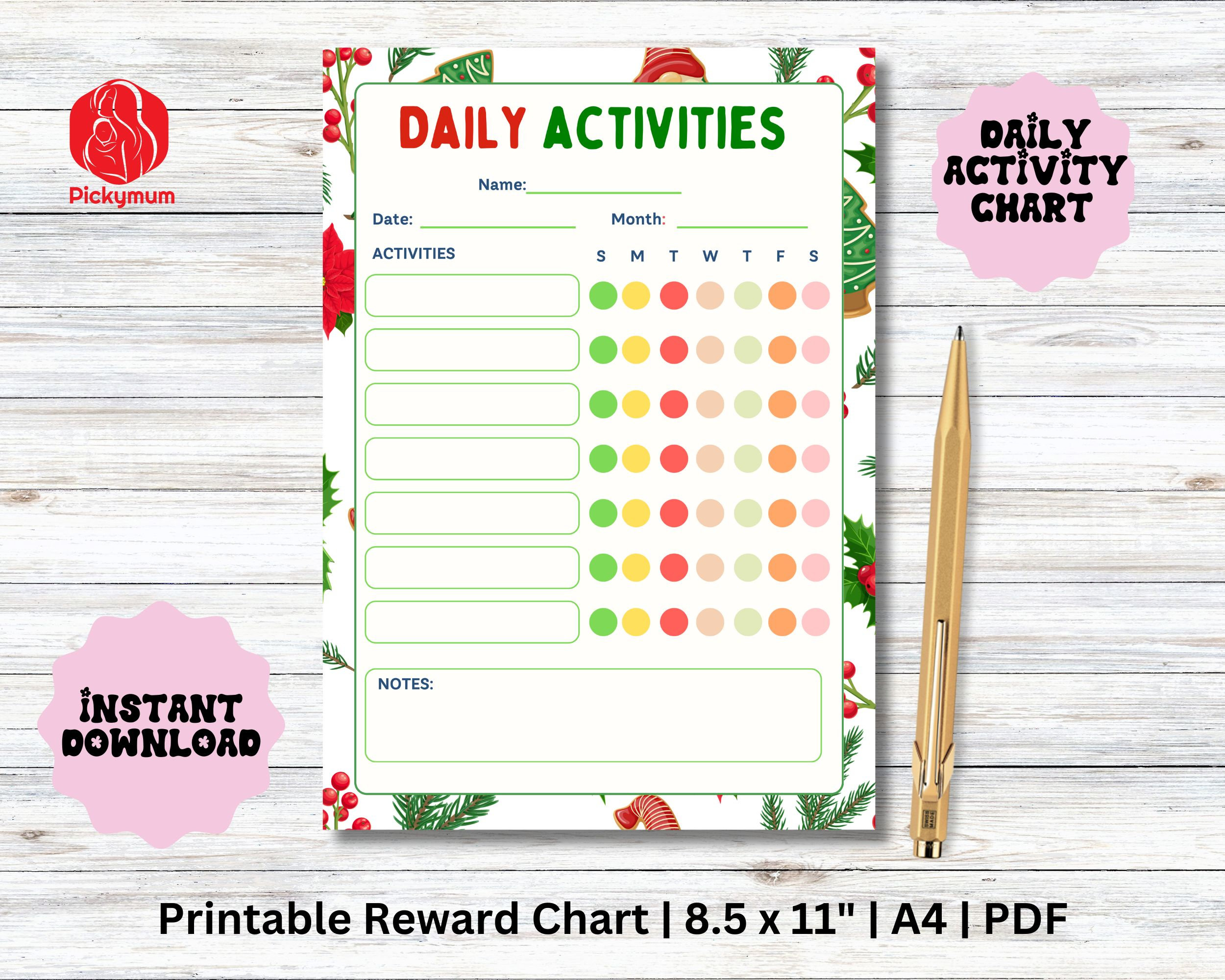 Christmas Kids Reward Charts Printable Kids Daily Activities Chart ...