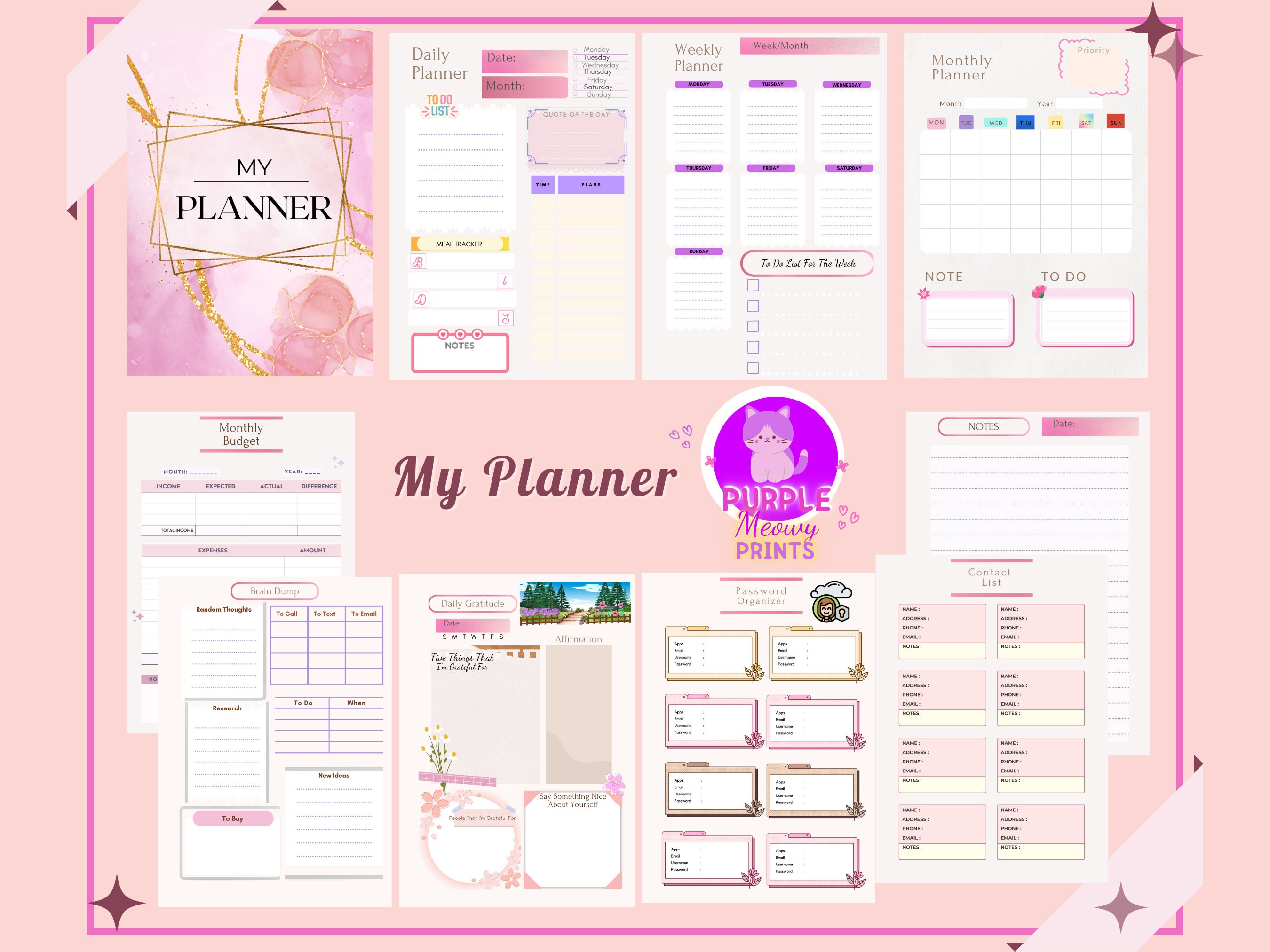 Editable Daily Planner Template Canva Printable Daily - Etsy