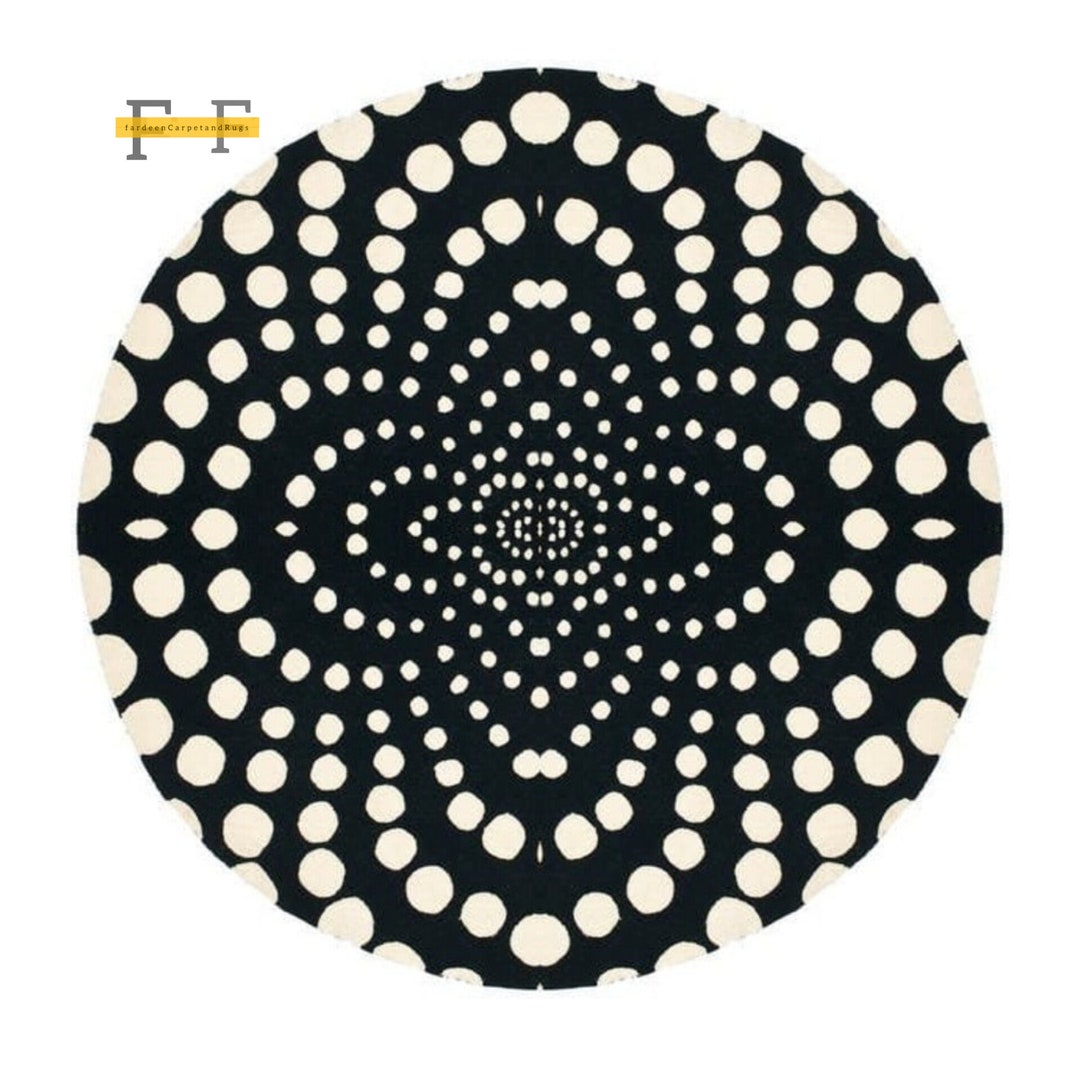 Black White 6x6 Circle Rugs Floral Shape Tuft Rug Handmade Bed Living ...
