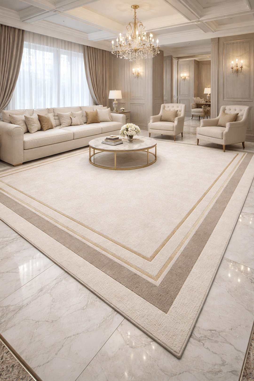 Hand-tufted Wool Rug With Gold Inlay Border - Luxury Living Large ...