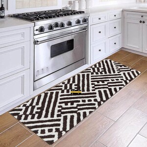 2x8 Black White Runner Rug. 2.5x12 Hand Tufted Wool Runner Rug. Kitchen ...
