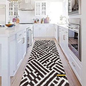 2x8 Black White Runner Rug. 2.5x12 Hand Tufted Wool Runner Rug. Kitchen ...