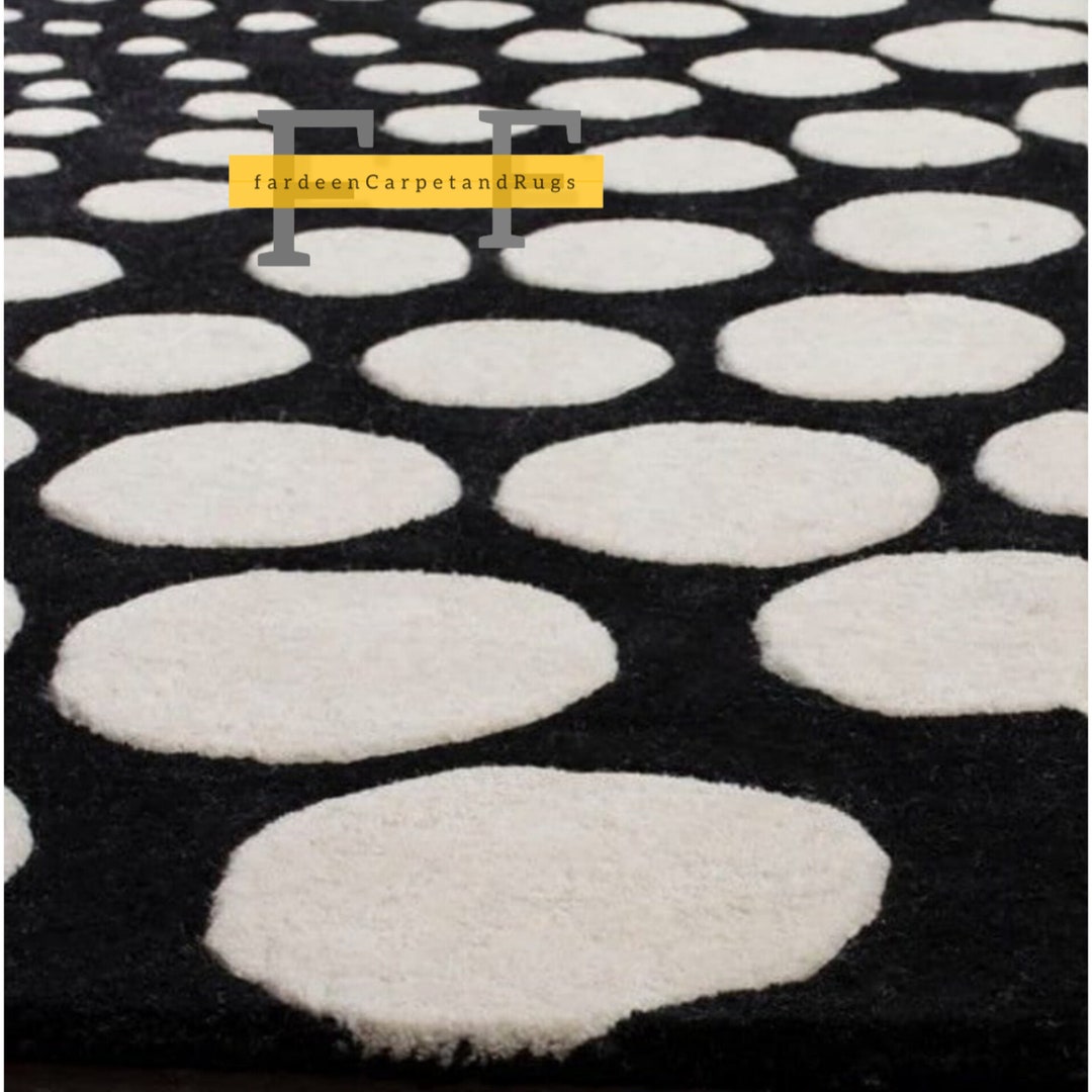 Black White 10 Foot Circle Rugs 8 Ft Floral Shape Hand Tuft Rug ...