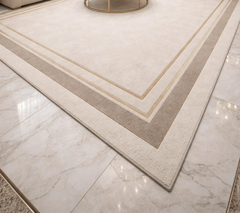 Hand-tufted Wool Rug With Gold Inlay Border - Luxury Living Large ...
