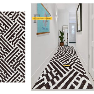 2x8 Black White Runner Rug. 2.5x12 Hand Tufted Wool Runner Rug. Kitchen ...