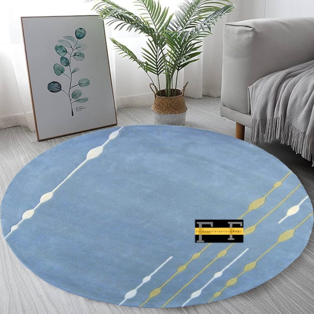 8 Feet Light Blue Round Rug 10 Ft Modern Rug 12 Ft Handmade Tufted Rug ...