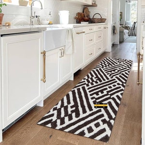 2x8 Black White Runner Rug. 2.5x12 Hand Tufted Wool Runner Rug. Kitchen ...