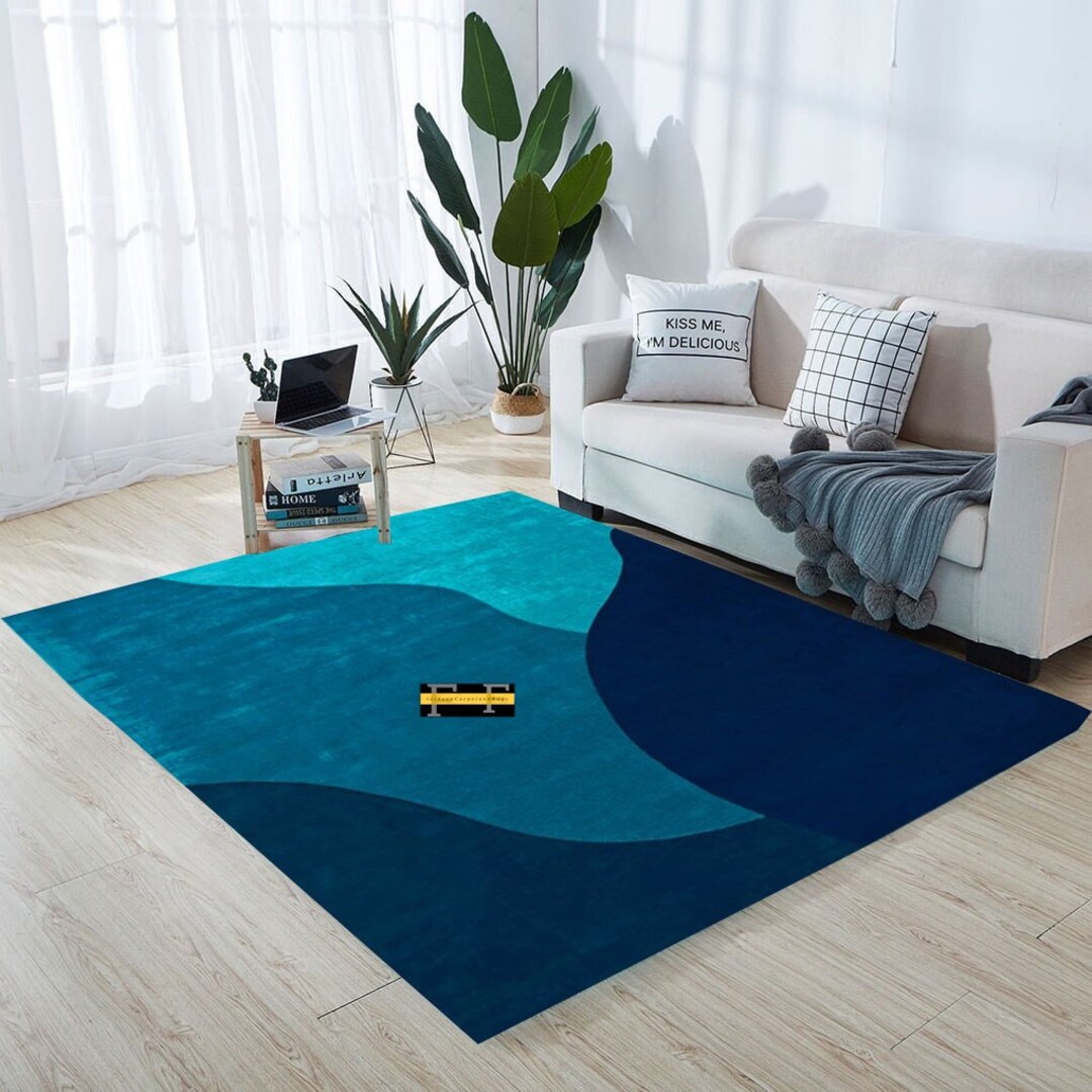 Blue Hand Tufted Rug 10x11 9x12 Wool Rug 6x9 8x10 Area Rugs 11x15 12x15 ...