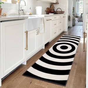 2x8 Black White Runner Rug. 2.5x12 Hand Tufted Wool Runner Rug. Kitchen ...