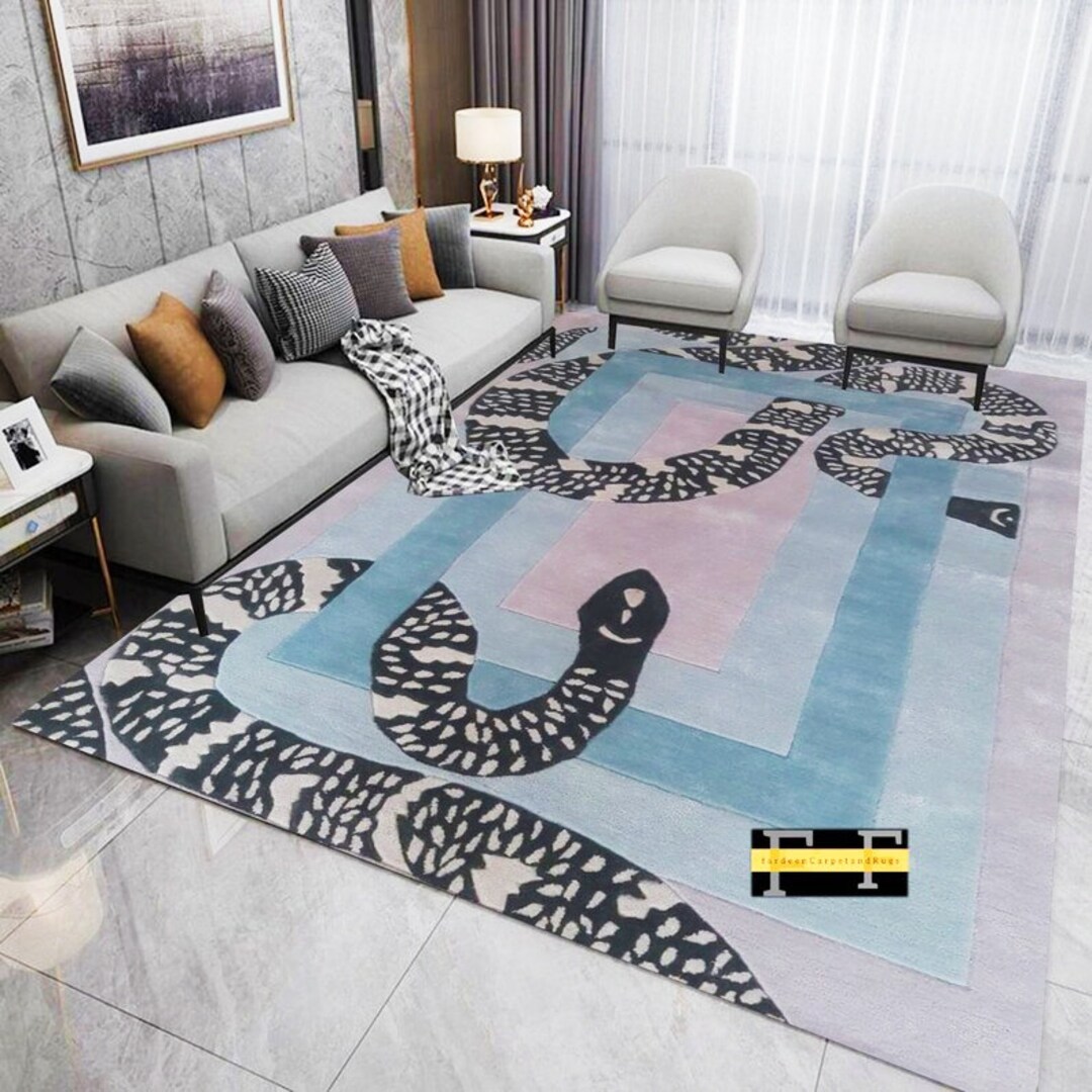 8x10 Snake Hand Tufted Rug, Bedroom & Living Room Decor. Wool Area Rug ...