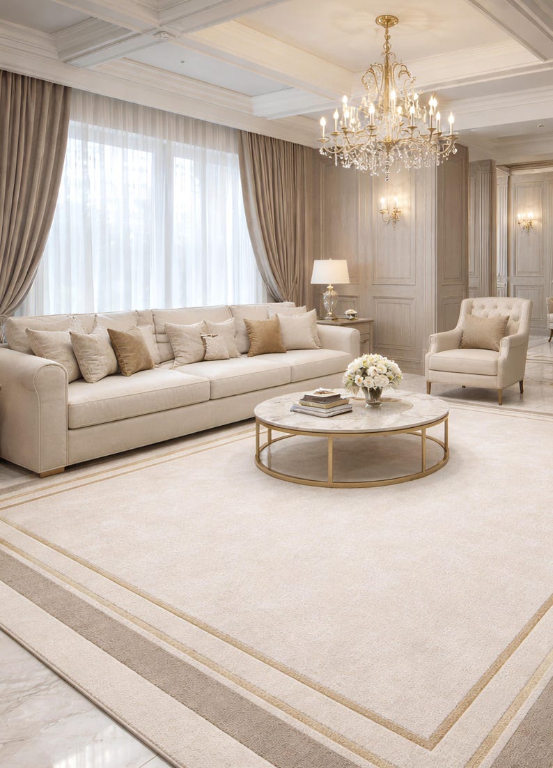 Hand-tufted Wool Rug With Gold Inlay Border - Luxury Living Large ...