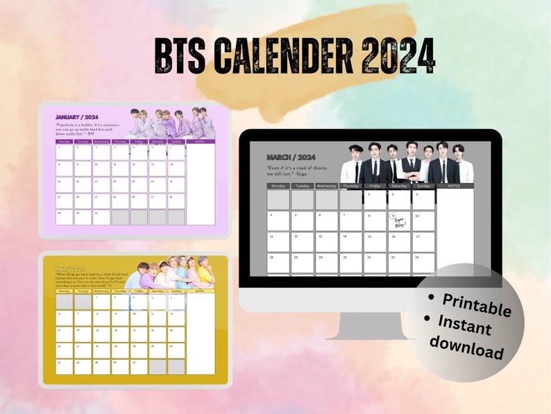 BTS Calender 2024 | BTS Digital Calender | Desk and Wall Calender ...