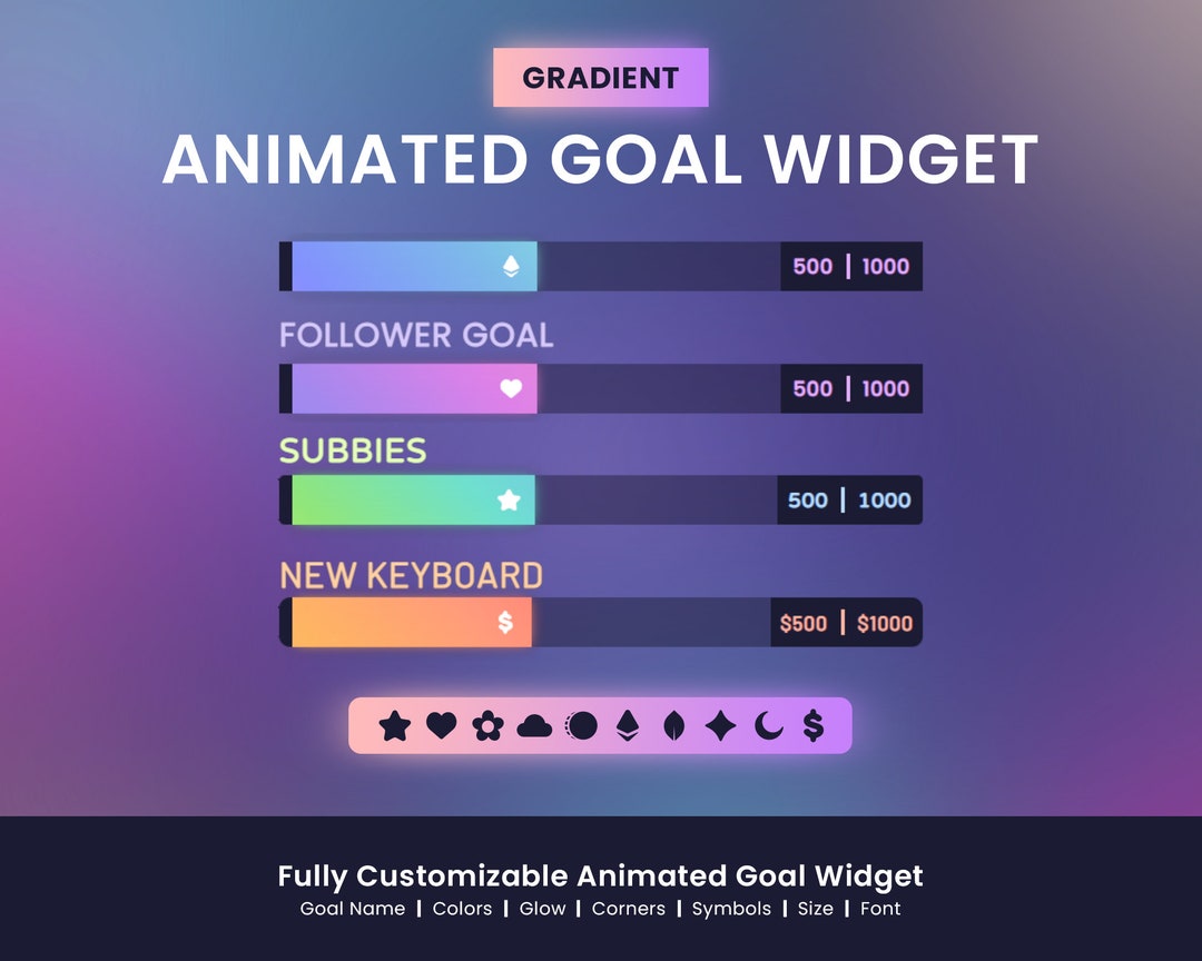 Gradient - Animated Goal Widget | Goal Tracker, OBS, Stream Assets, Cute, Kawaii, Minimal ...