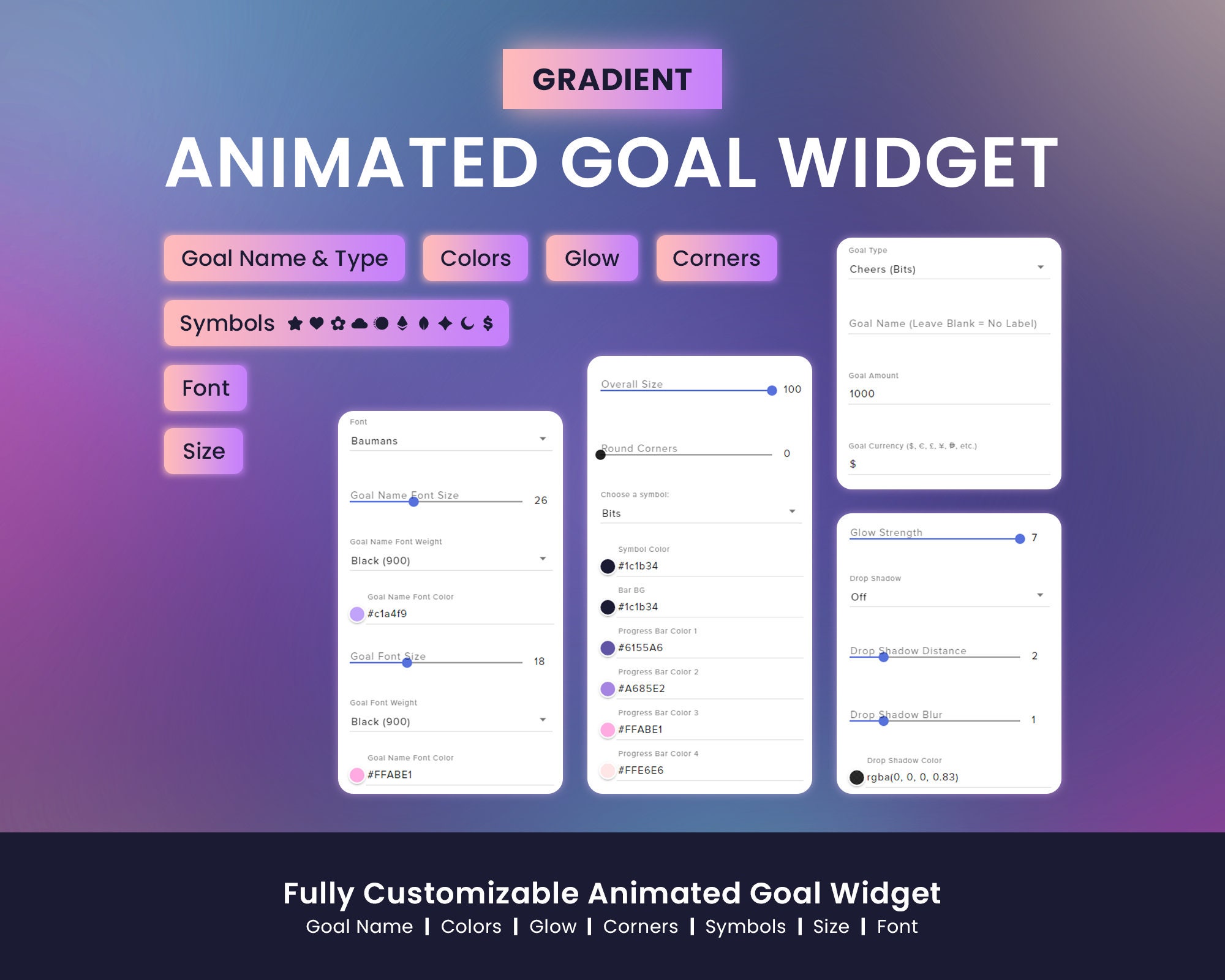 Gradient Animated Goal Widget Goal Tracker, OBS, Stream Assets, Cute ...