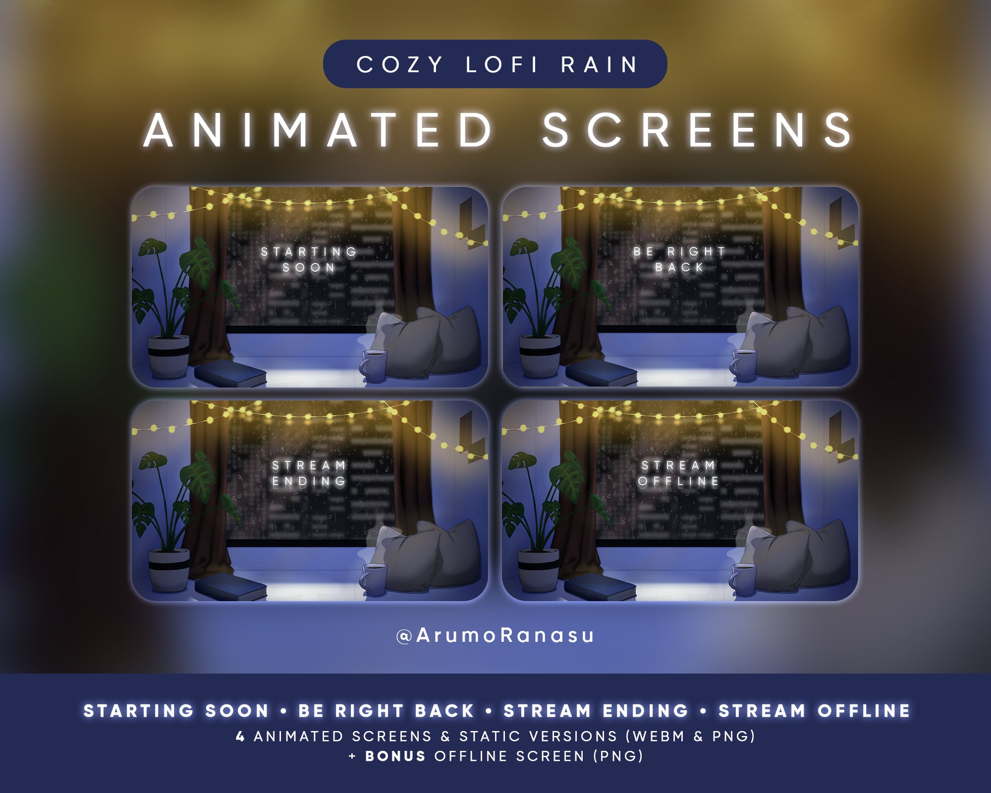 Cozy Lo-fi Rain Animated Stream Screens: Twitch, Youtube (OBS Assets ...
