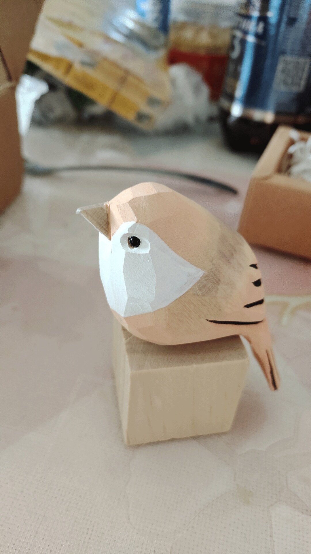 Fat Chirping Wood Carving Bird Birthday Gift Gray Blue Tit Pure ...