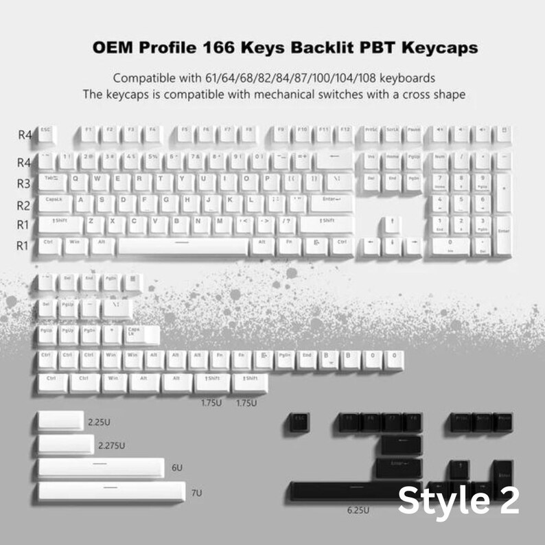189/169/187/184 Key PBT Custom Full Keycaps Set para teclados mecánicos ...