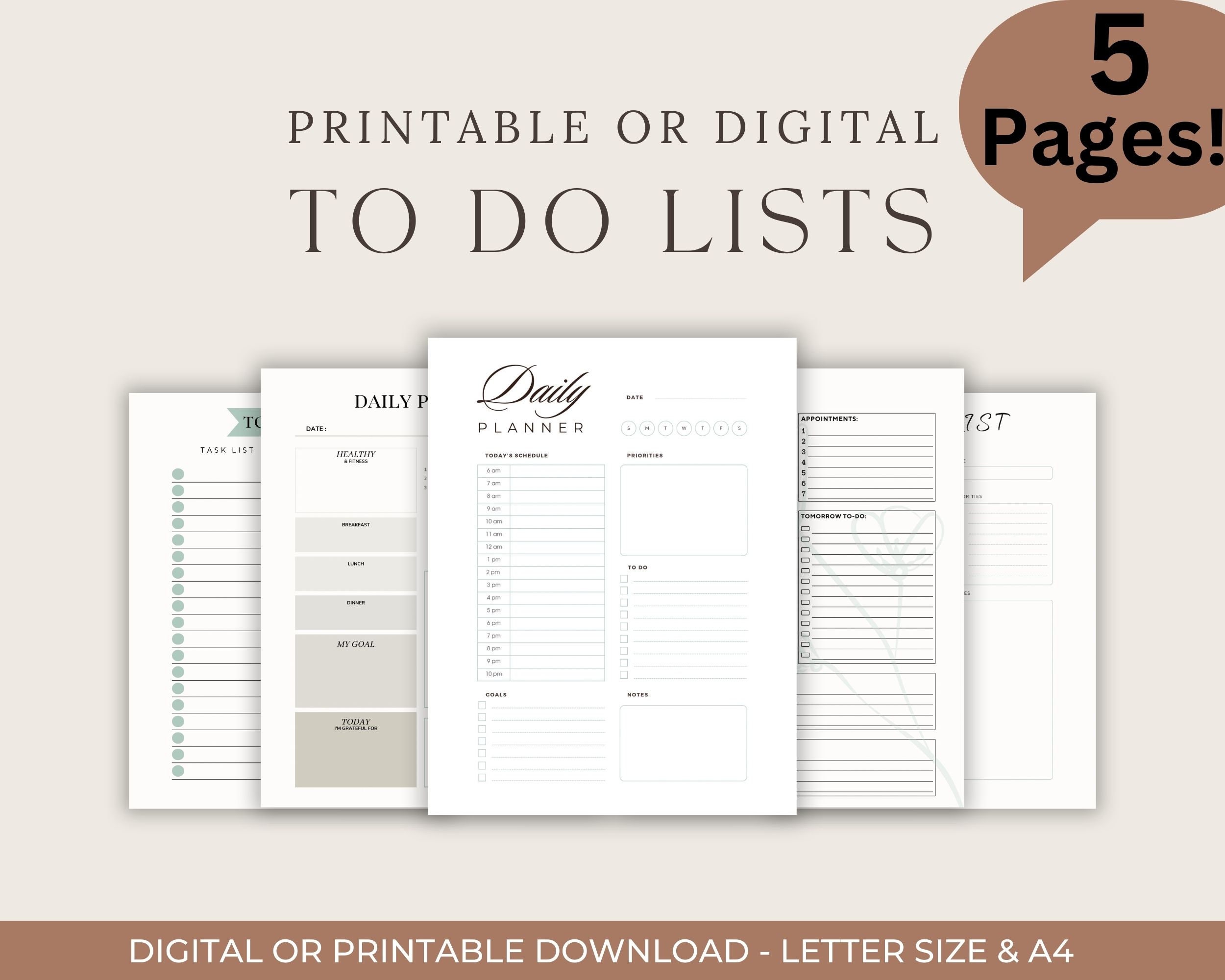 Daily to Do List Printable, to Do List, Daily Checklist, Digital to Do List - Etsy