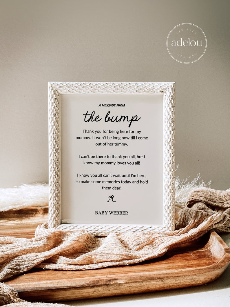 Message From the Bump Sign Template | Bow Baby Shower | Edit in Canva ...