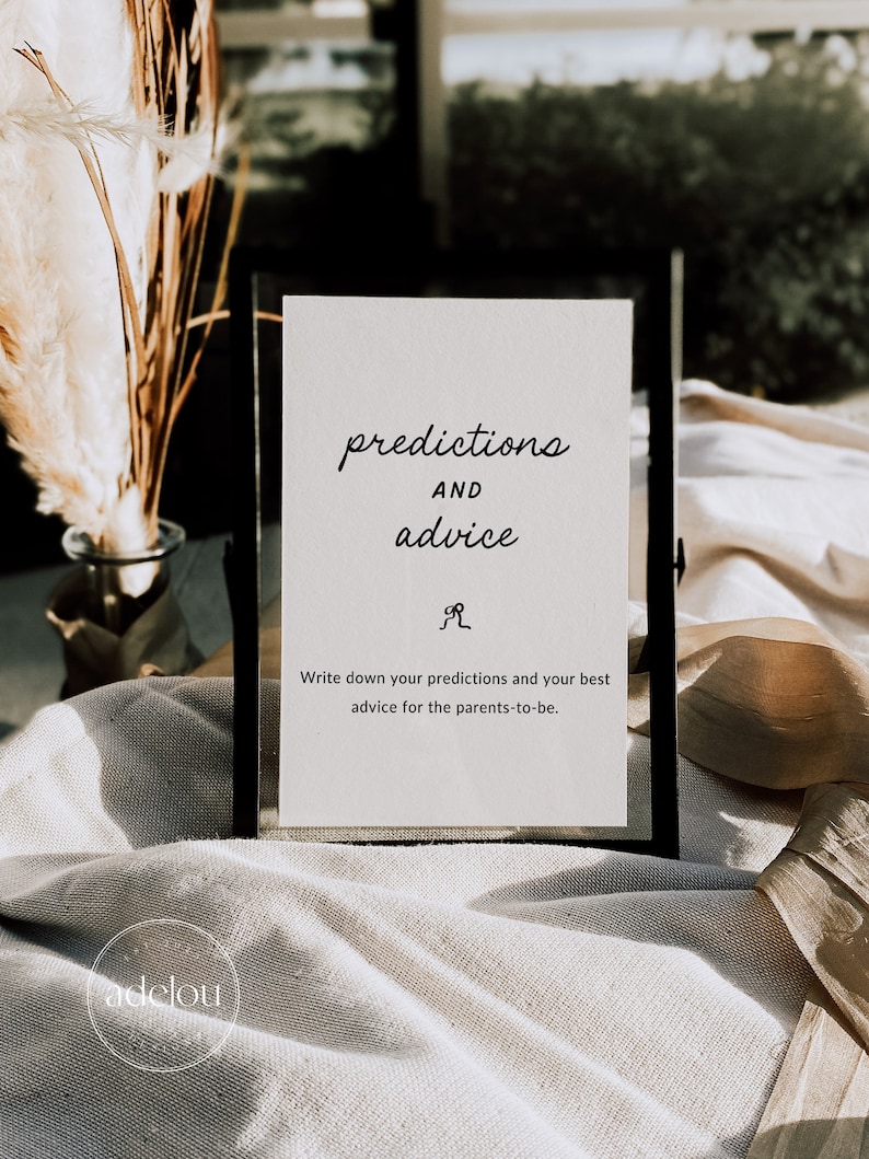 Baby Shower Predictions Sign Template: Whimsical Bow Design (edit in ...