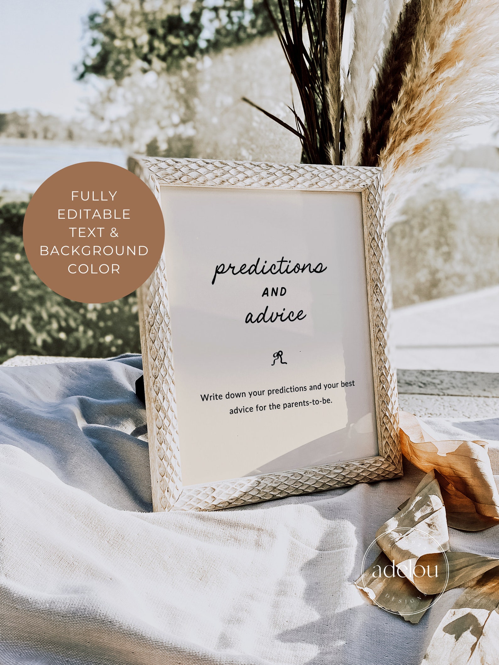 Baby Shower Predictions Sign Template: Whimsical Bow Design (edit in ...