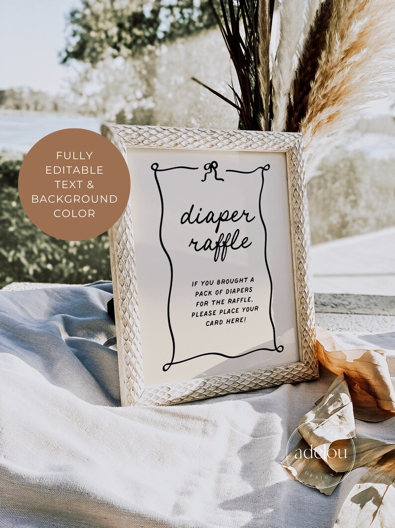 Bow Baby Shower Diaper Raffle Sign Template: Minimalist Design (digital ...