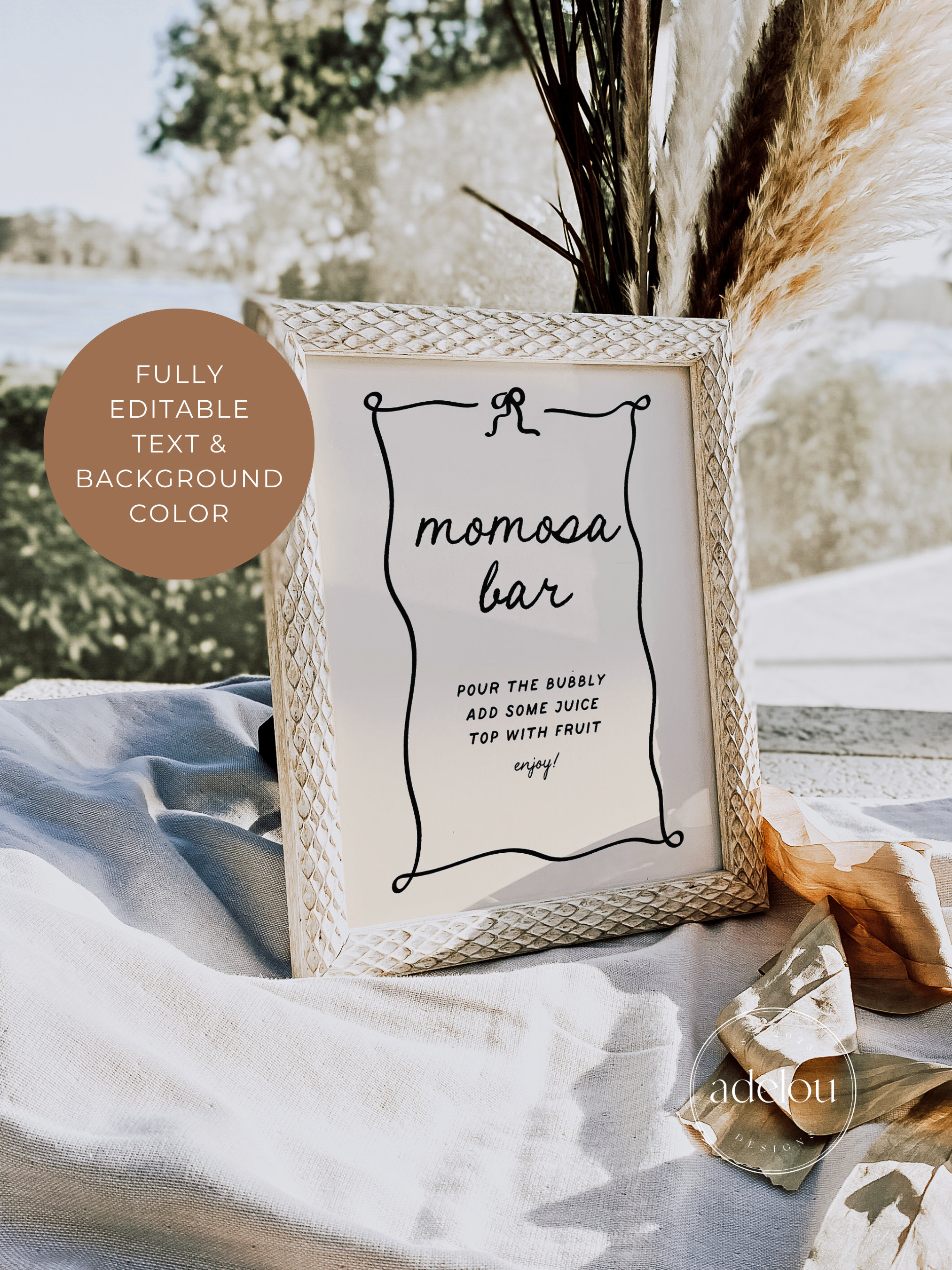Momosa Sign Template Bow Baby Shower Edit in Canva Digital Download ...