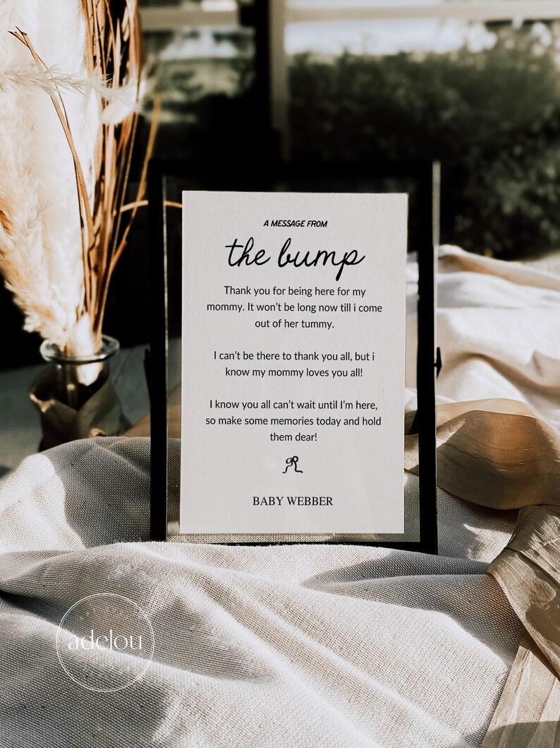 Message From the Bump Sign Template | Bow Baby Shower | Edit in Canva ...