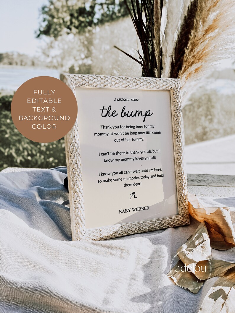 Message From the Bump Sign Template | Bow Baby Shower | Edit in Canva ...