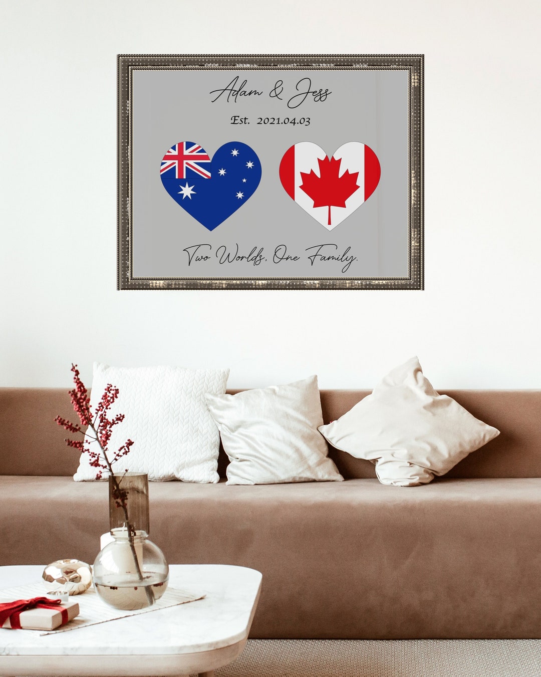 Customized 2 Hearts Flag Wall Art | Personalized Country Flag Print ...