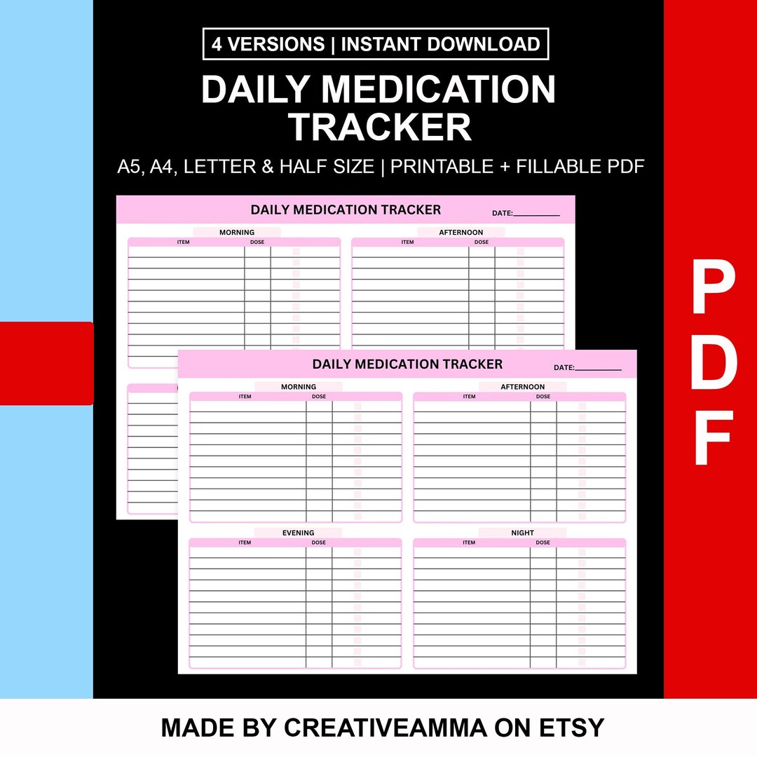 Daily Medication Tracker Printable, Medication Intake Reminder ...