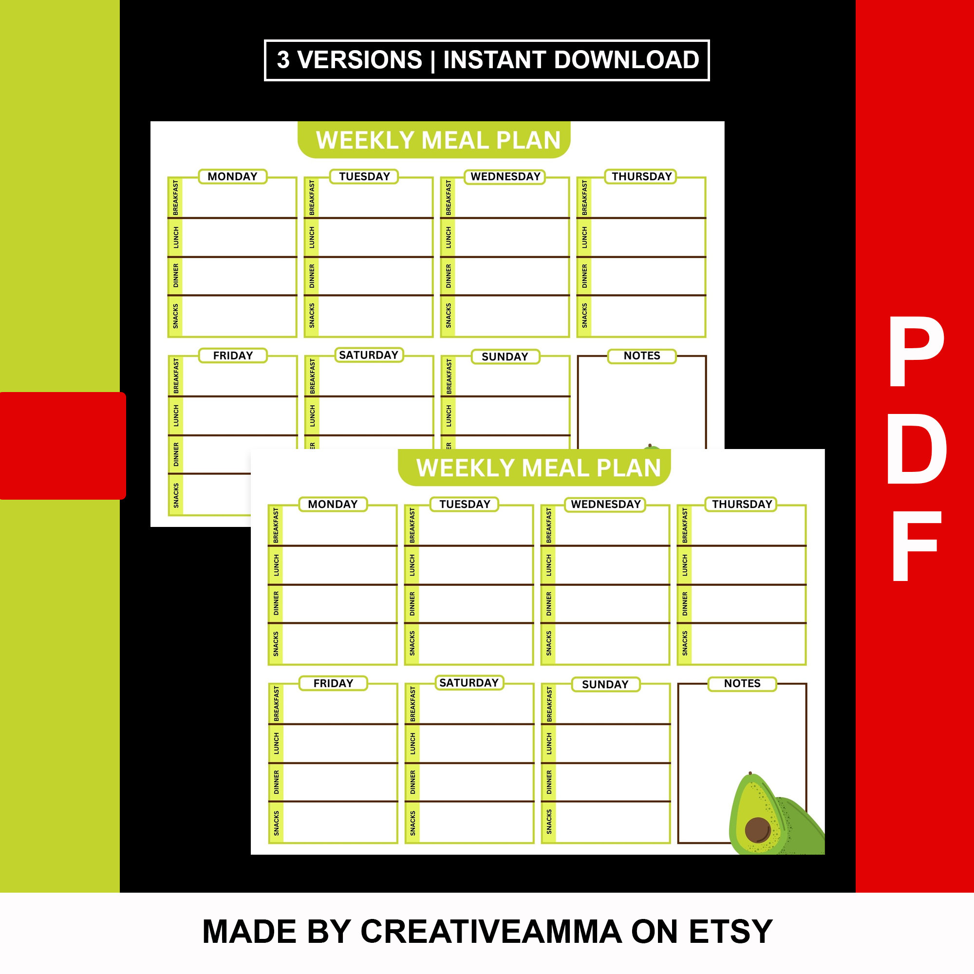 Printable Weekly Meal Planner Landscape, Food Diary, Meal Tracker, Food ...