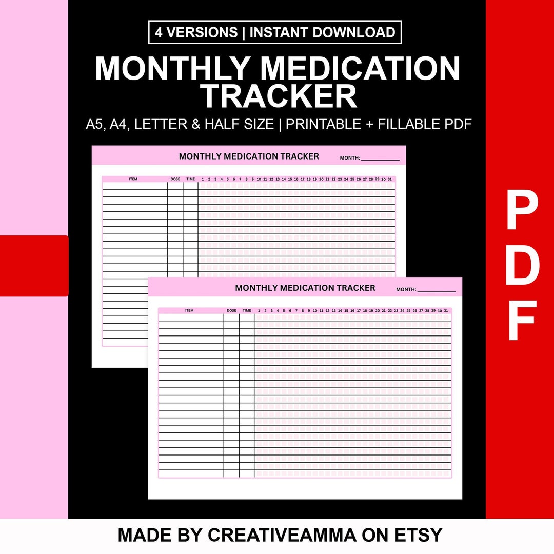 Monthly Medication Tracker Printable, Medication Intake Reminder ...