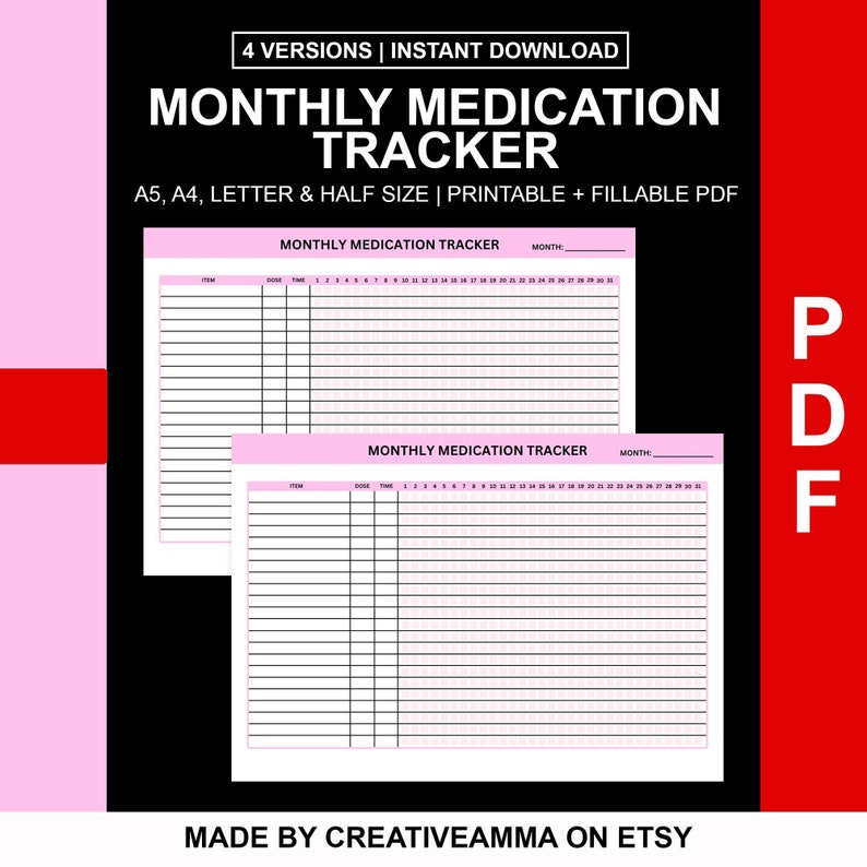 Monthly Medication Tracker Printable, Medication Intake Reminder ...