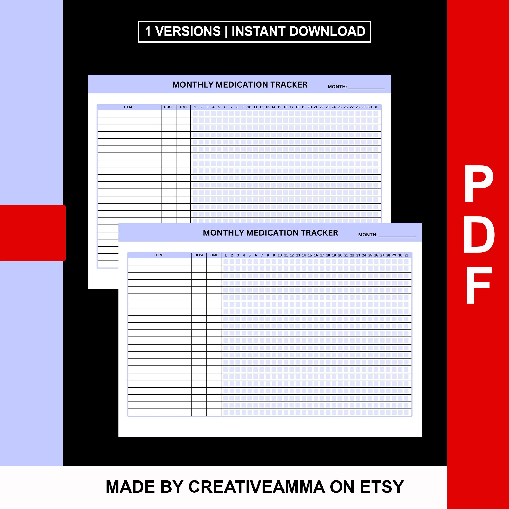 Monthly Medication Tracker Printable, Medication Intake Reminder ...