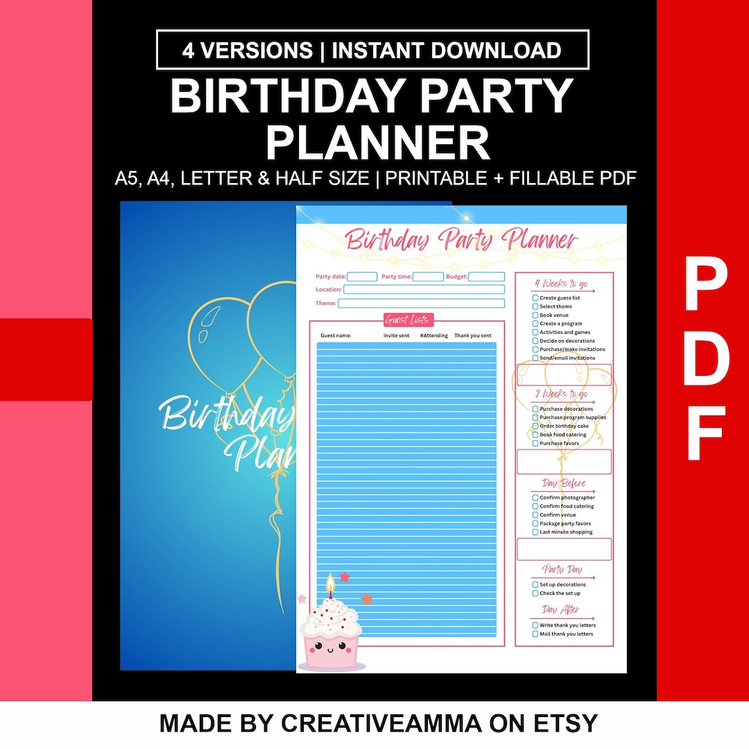 Birthday Party Digital Planner, Plan Birthday Party, Make Birthday ...