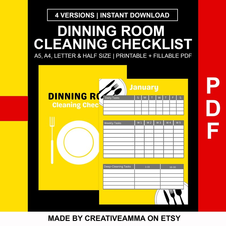 Dinning Room Cleaning Checklist, Cleaning Checklist,hygiene,digital ...